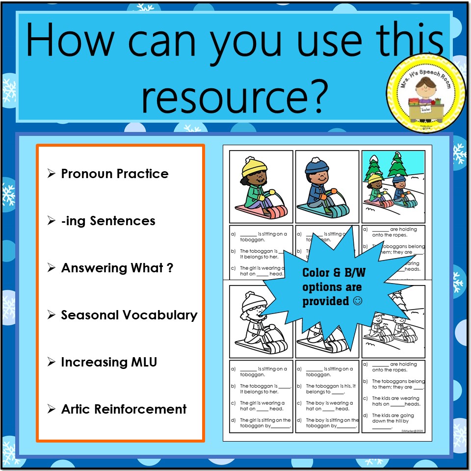 Pronouns Speech Therapy For Elementary Speech Therapy Winter Set | Made ...