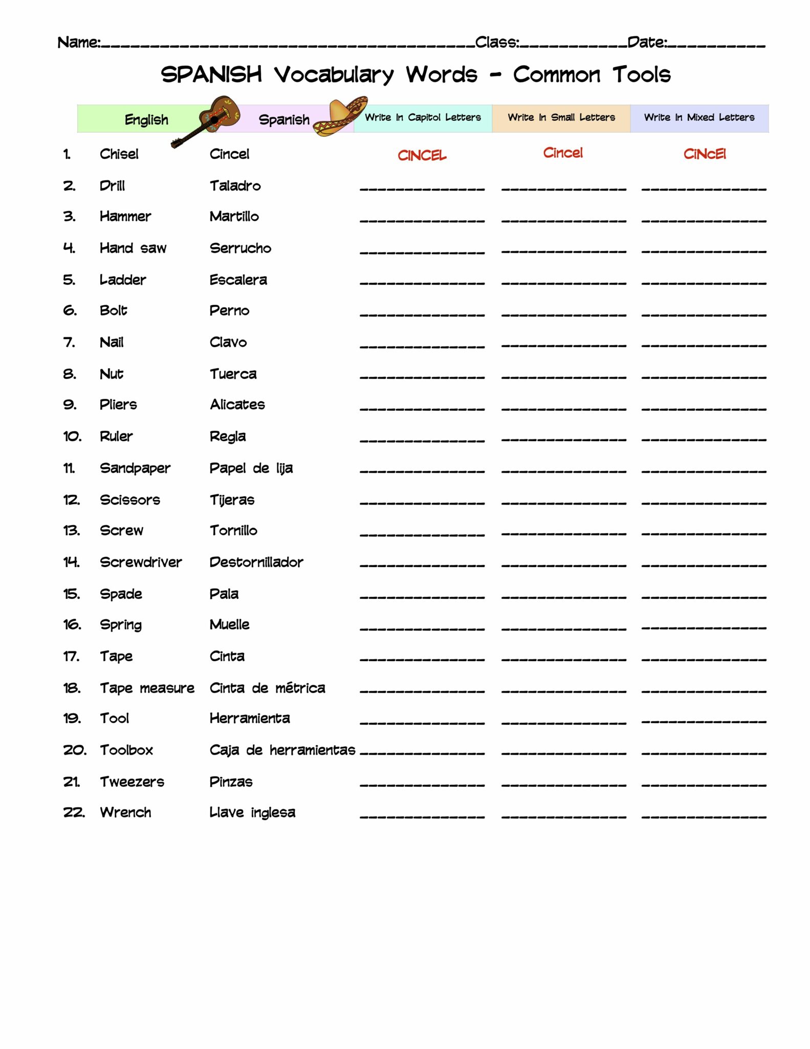 Spanish Drinks Vocabulary Word List Worksheet & Answer Key | Made By ...