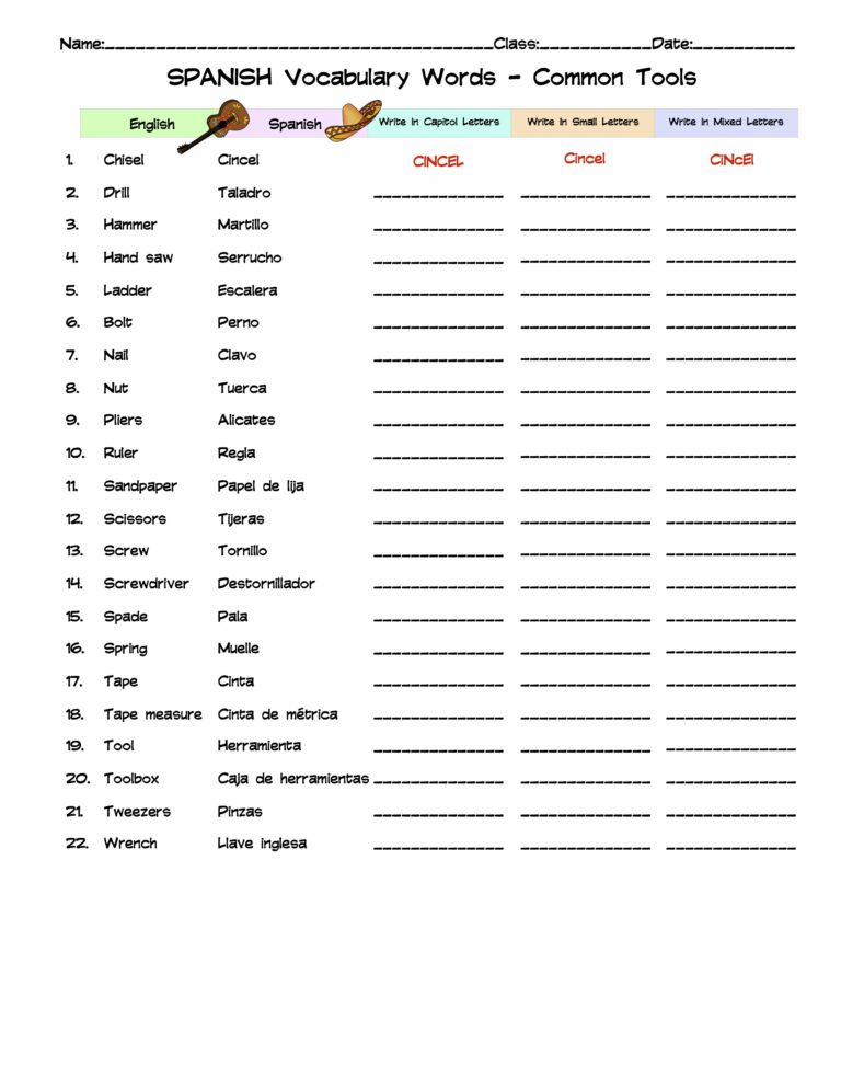 Spanish Travel & Tourism Vocabulary Matching Worksheet & Answer Key ...