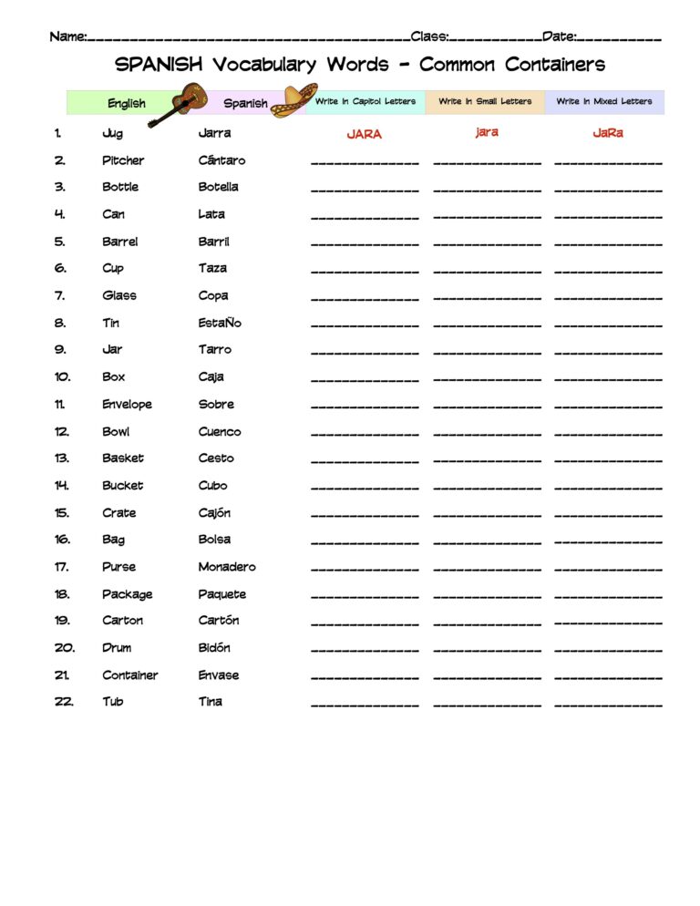 Spanish Vegetables Vocabulary Word List Worksheet & Answer Key | Made ...