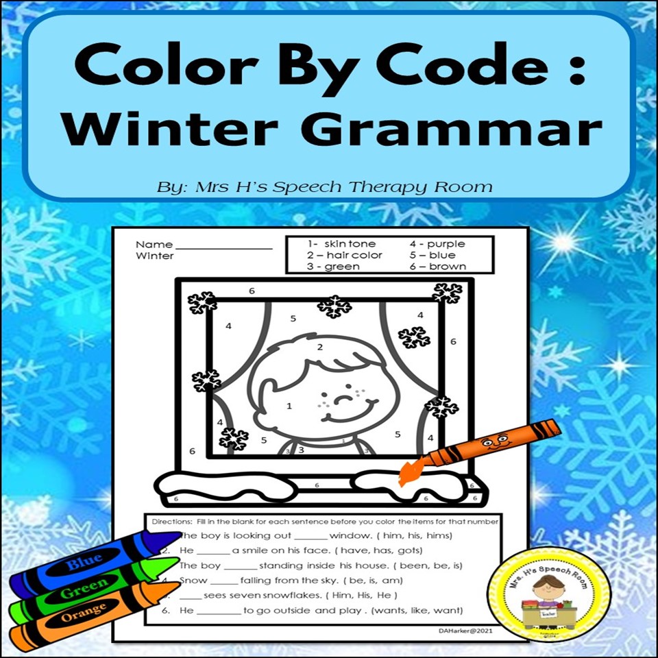 Winter Speech Therapy Grammar Color by Code Grab and Go Activity | Made ...