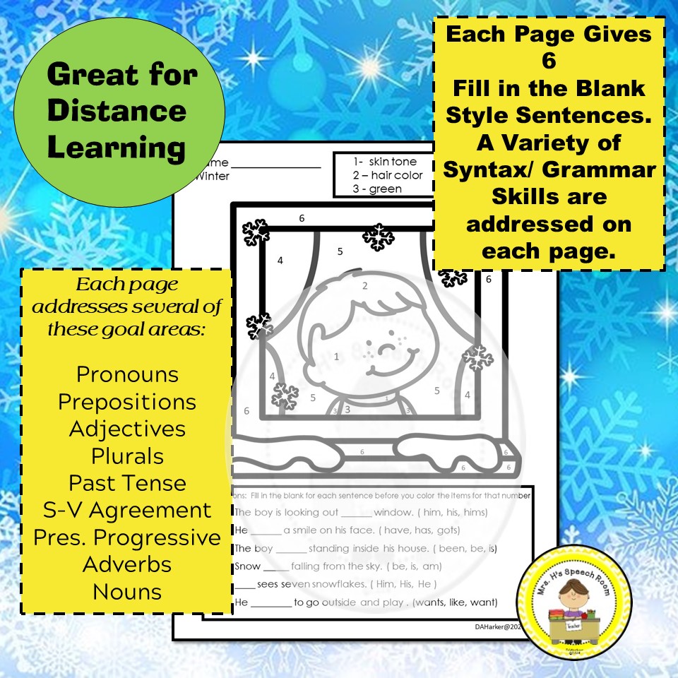 Winter Speech Therapy Grammar Color by Code Grab and Go Activity | Made ...