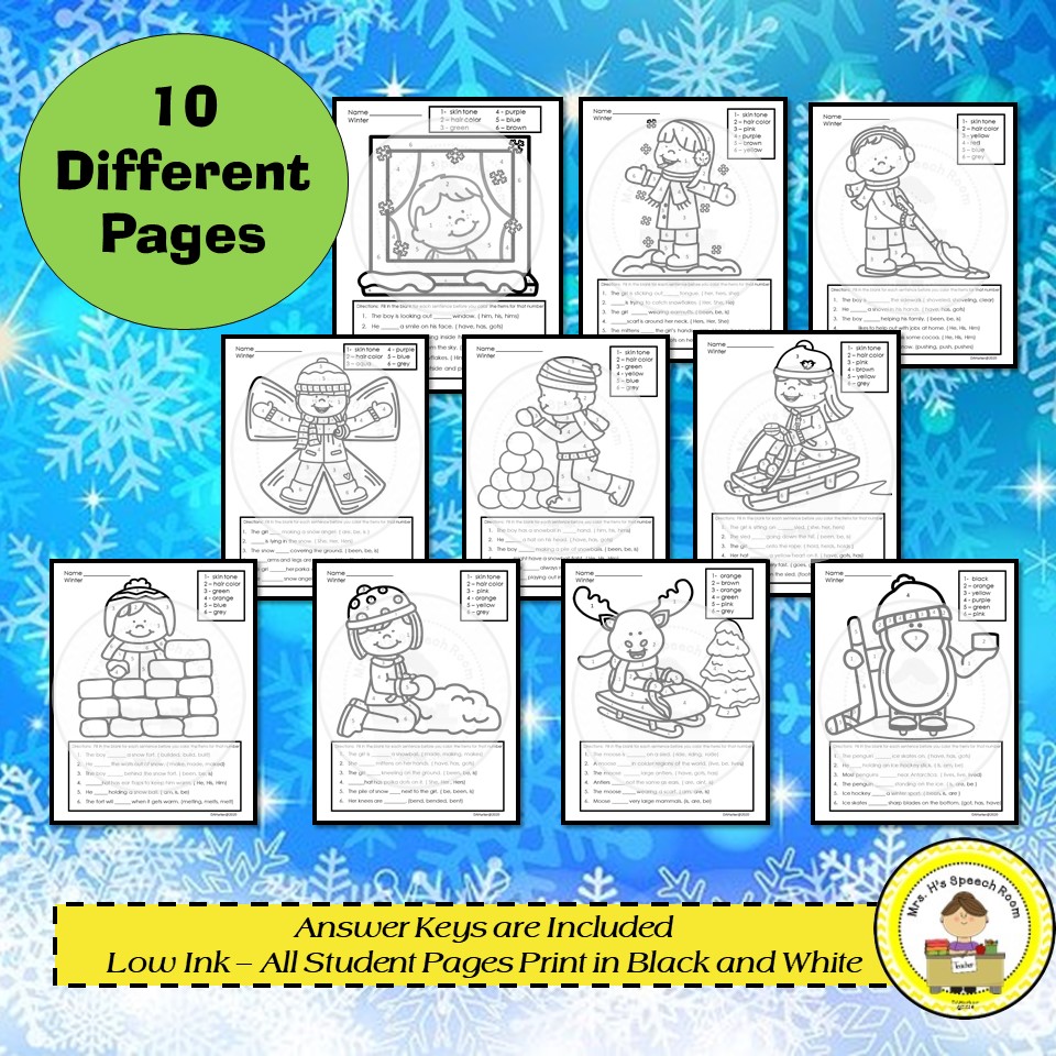 Winter Speech Therapy Grammar Color by Code Grab and Go Activity | Made ...
