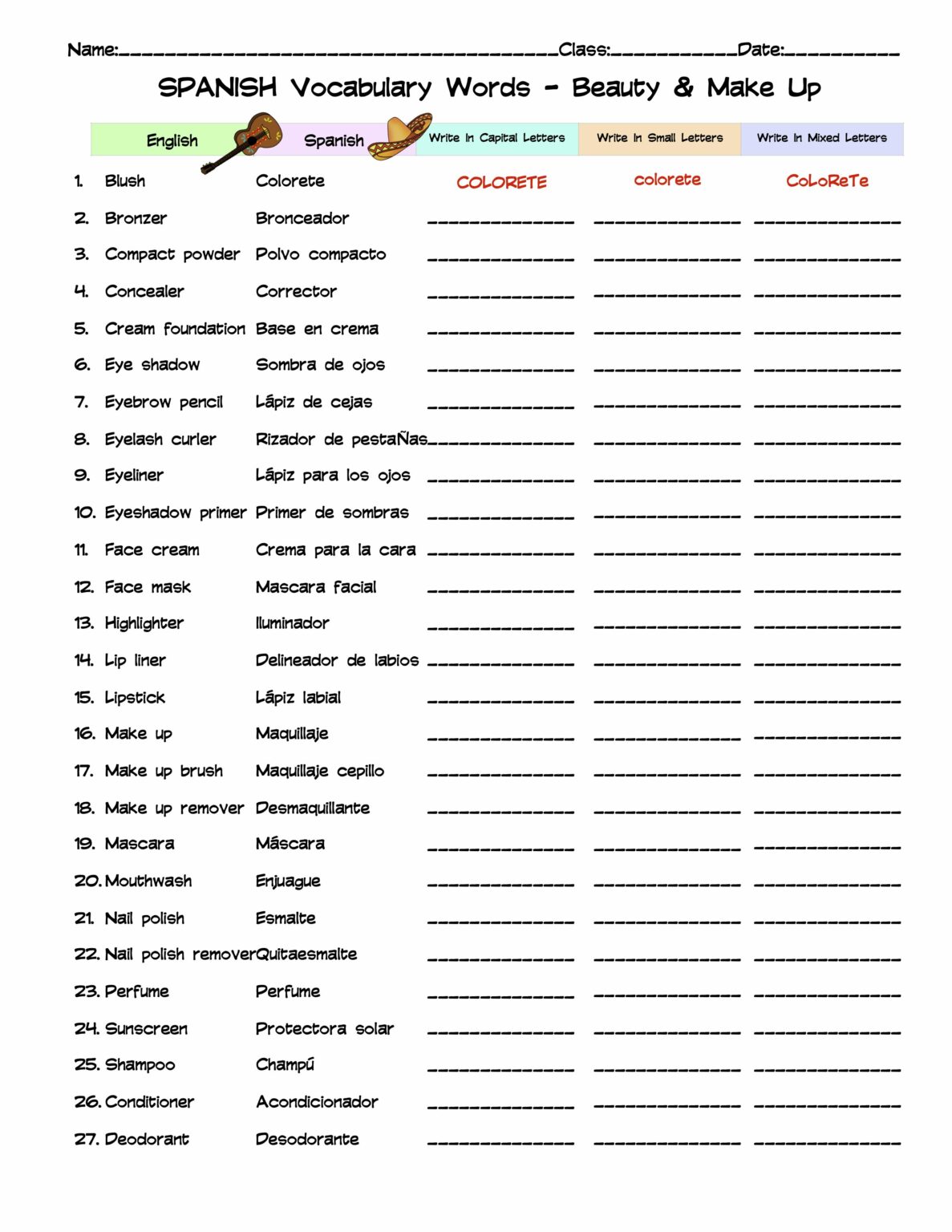 Spanish Types Of Shoes Vocabulary Word List Worksheet & Answer Key ...