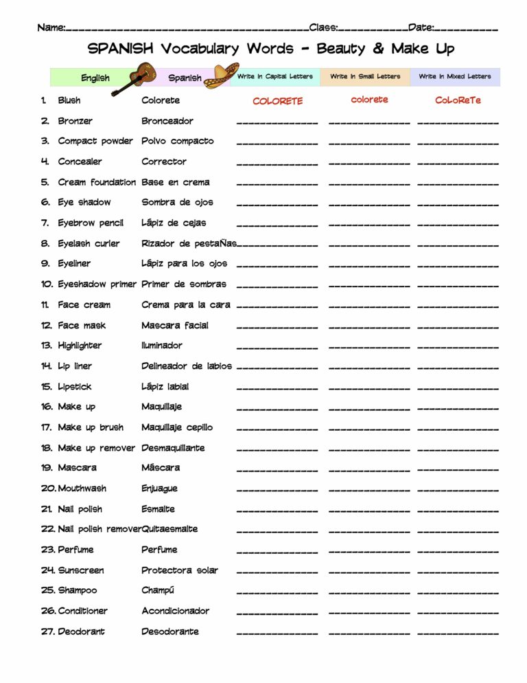 Spanish Drinks Vocabulary Word List Worksheet & Answer Key | Made By ...