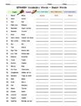 Spanish Basic Cooking Terms Vocabulary Word List Column Worksheet ...