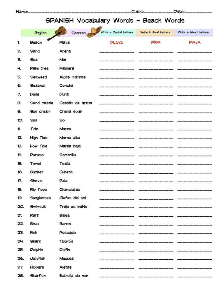Spanish Hobby Vocabulary Word List Worksheet & Answer Key | Made By ...