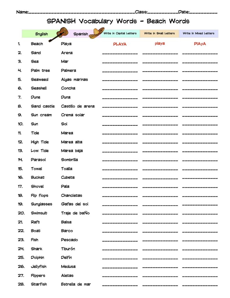Spanish Hobby Vocabulary Word List Worksheet & Answer Key | Made By ...