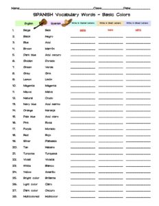 Spanish Basic Colors Vocabulary Word List Column Worksheet | Made By ...