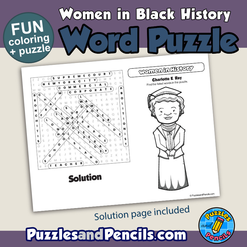 Charlotte E Ray Word Search Puzzle Activity Page | Black History Month ...