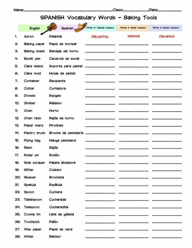 Spanish Basic Shapes Vocabulary Word list Column Worksheet | Made By ...