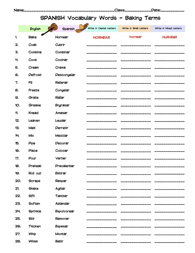The Ultimate Spanish Vocabulary Word List Worksheets & Answer Keys ...