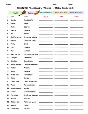 Spanish People In A Town Vocabulary Word List Worksheet & Answer Key ...