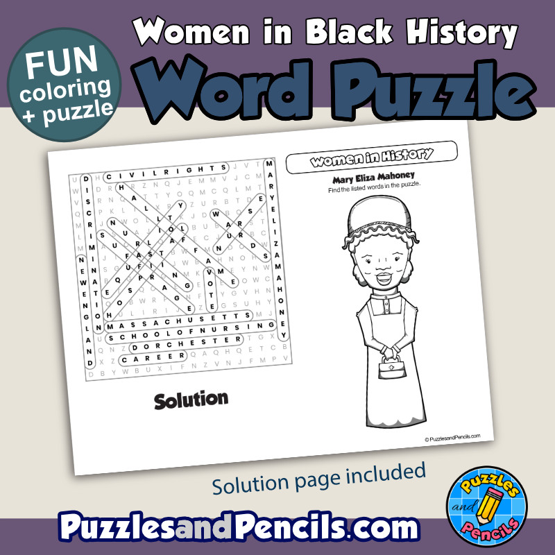 Mary Eliza Mahoney Word Search Puzzle Activity Page | Black History ...