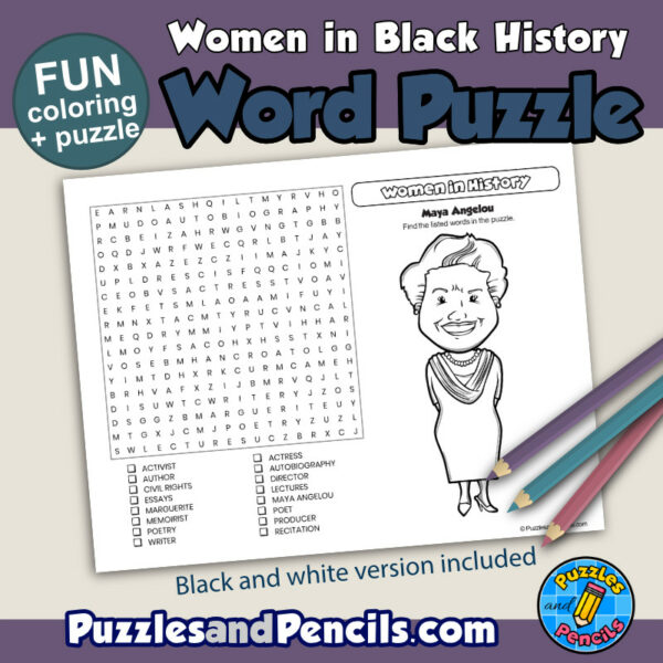 Maya Angelou Word Search Puzzle Activity Page | Black History Month ...