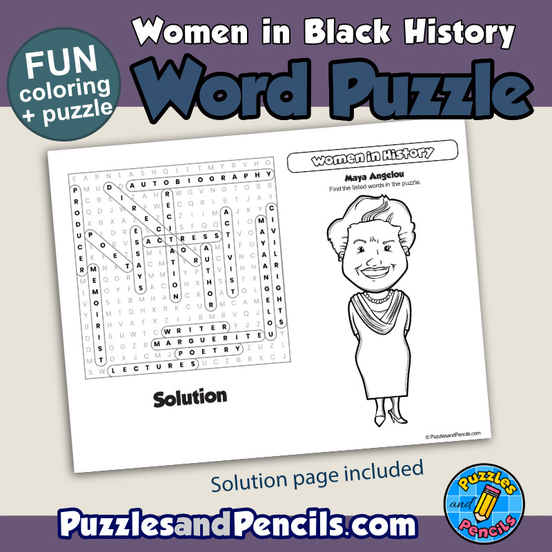 Maya Angelou Word Search Puzzle Activity Page | Black History Month ...