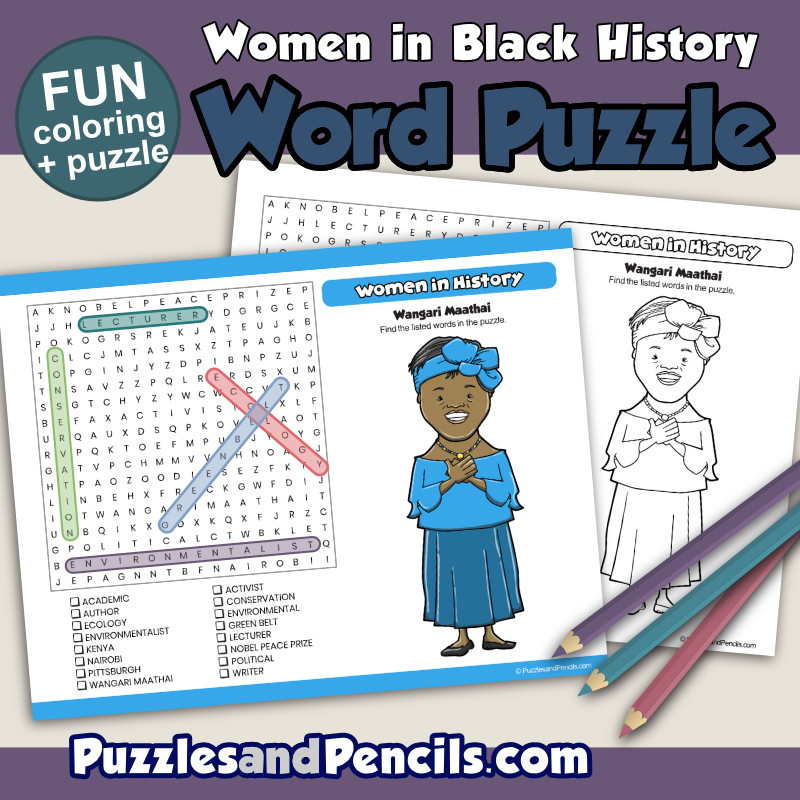Wangari Maathai Word Search Puzzle Activity Page | Black History Month ...