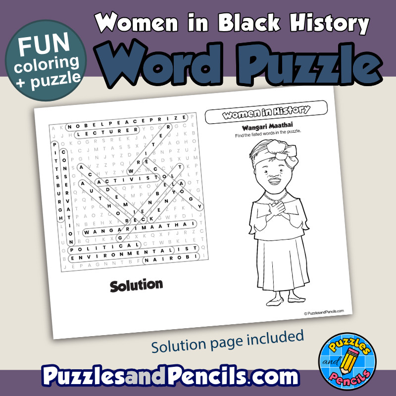 Wangari Maathai Word Search Puzzle Activity Page | Black History Month ...