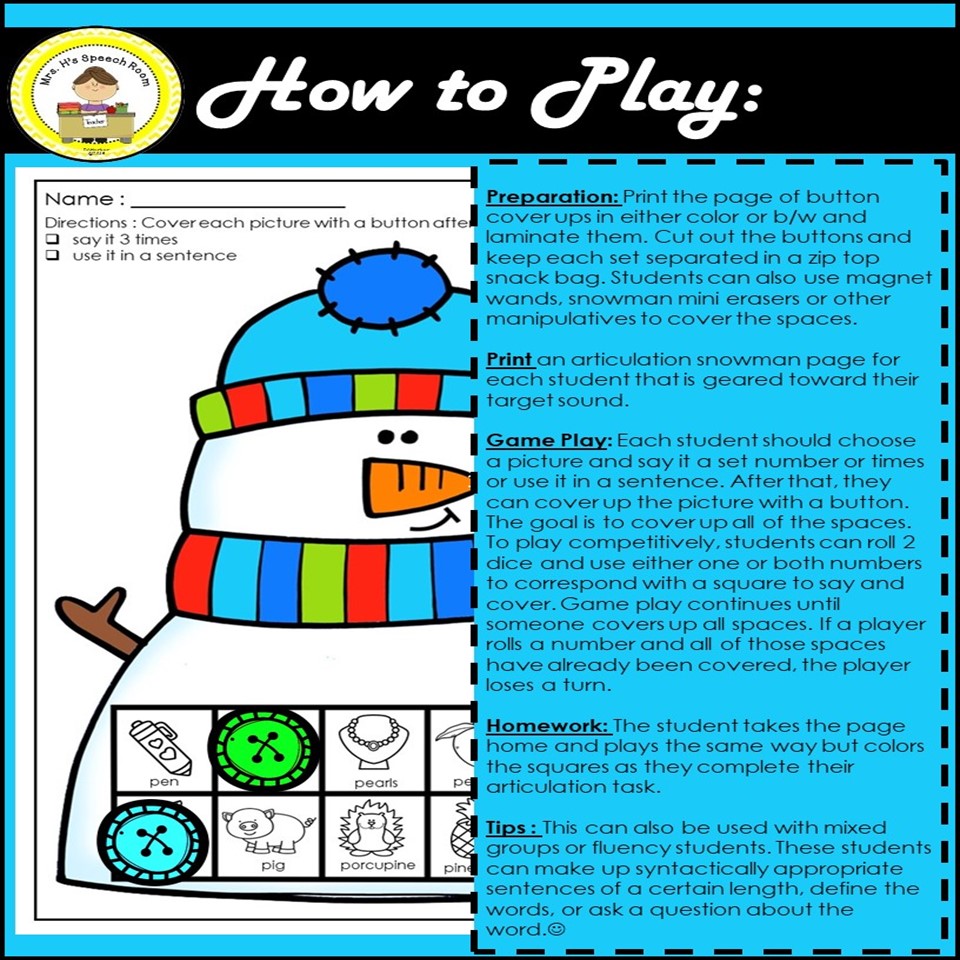 Snowman Articulation Activity for Speech Therapy | Made By Teachers