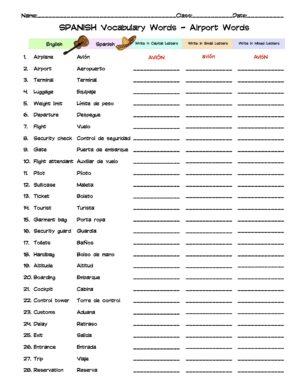 Spanish Airport Words Vocabulary Word List Column Worksheet | Made By ...
