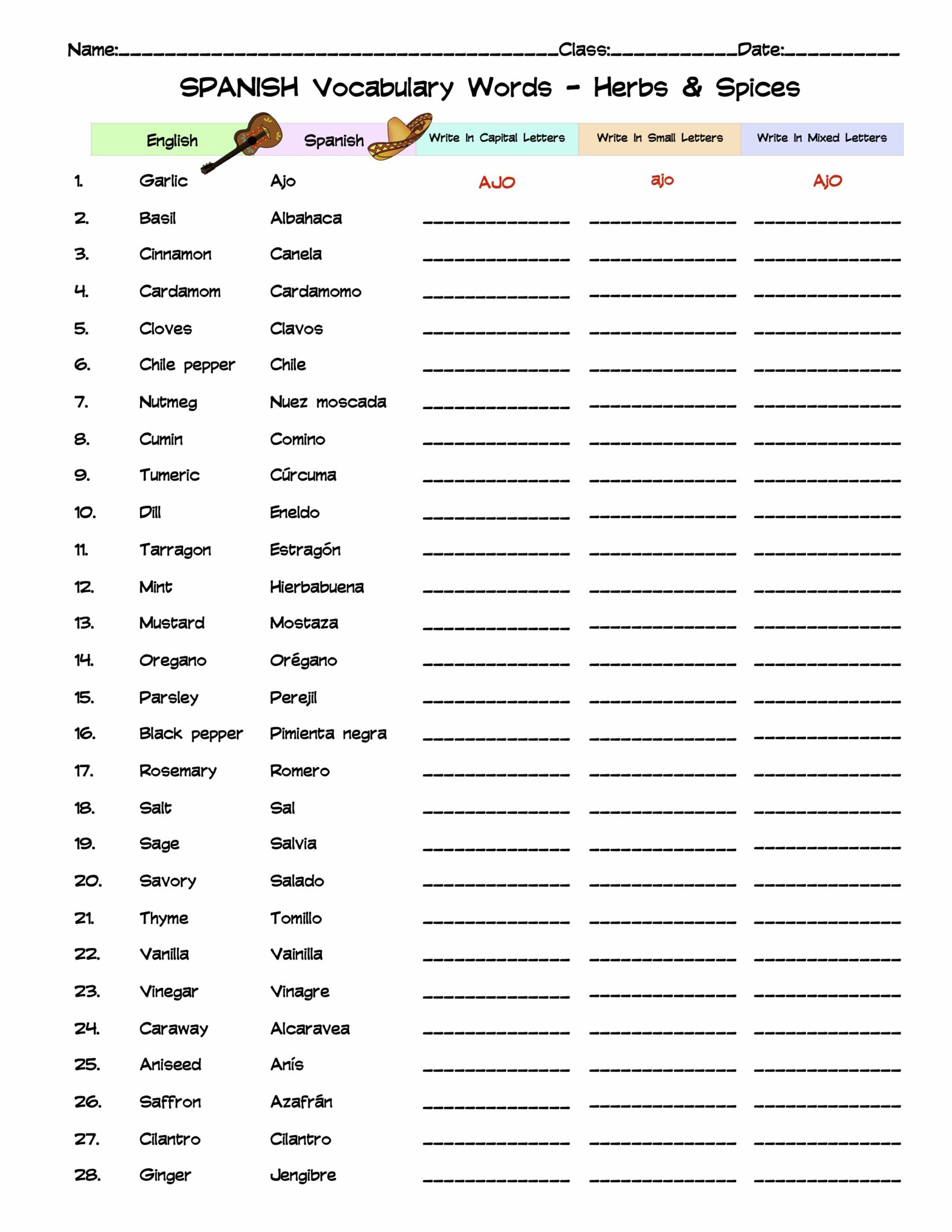 Spanish Cleaning Supplies Vocabulary Word List Column Worksheet | Made ...