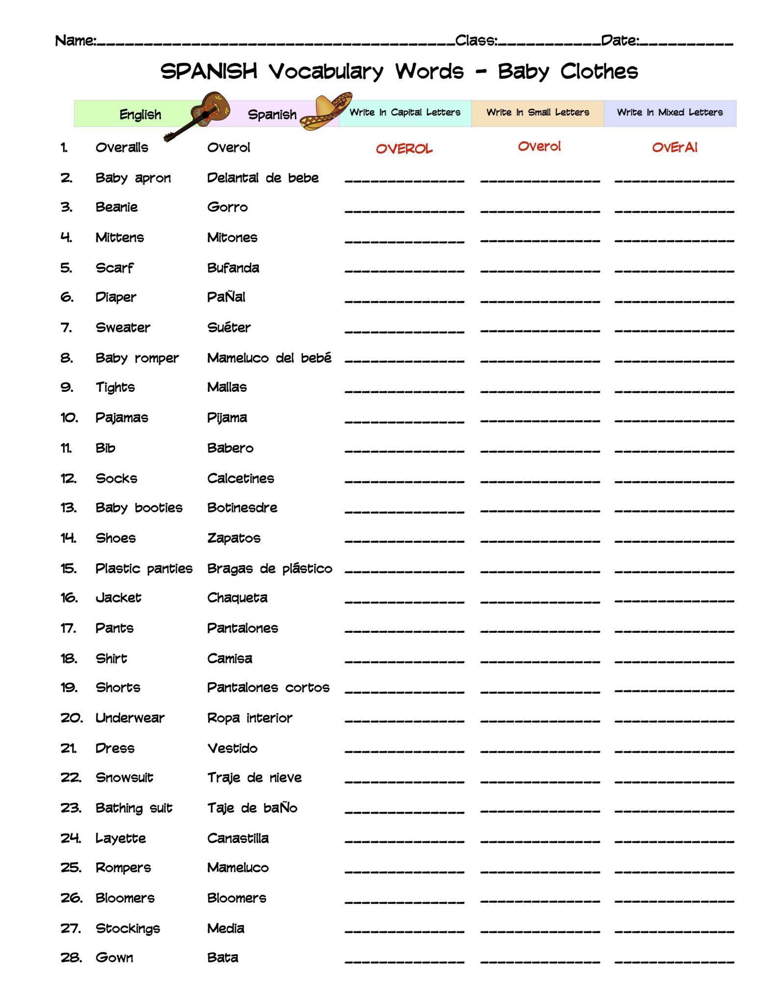 Spanish Valentines Vocabulary Word List Column Worksheet | Made By Teachers