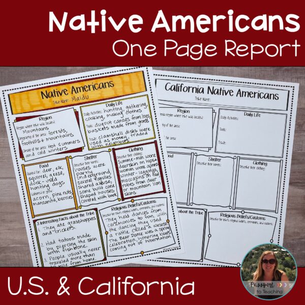 Native Americans of the U.S. and California One Page Report Poster ...