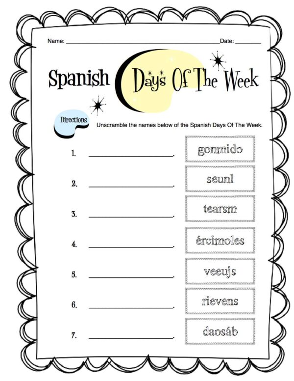 Spanish Days of the Week Worksheet Packet - Made By Teachers