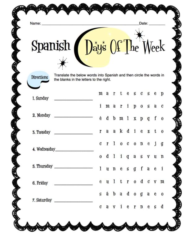 Spanish Days of the Week Worksheet Packet | Made By Teachers