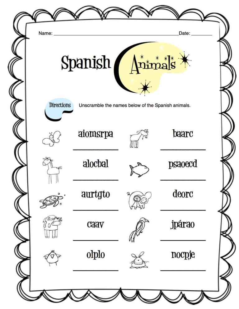 Spanish Animals Worksheet Packet | Made By Teachers