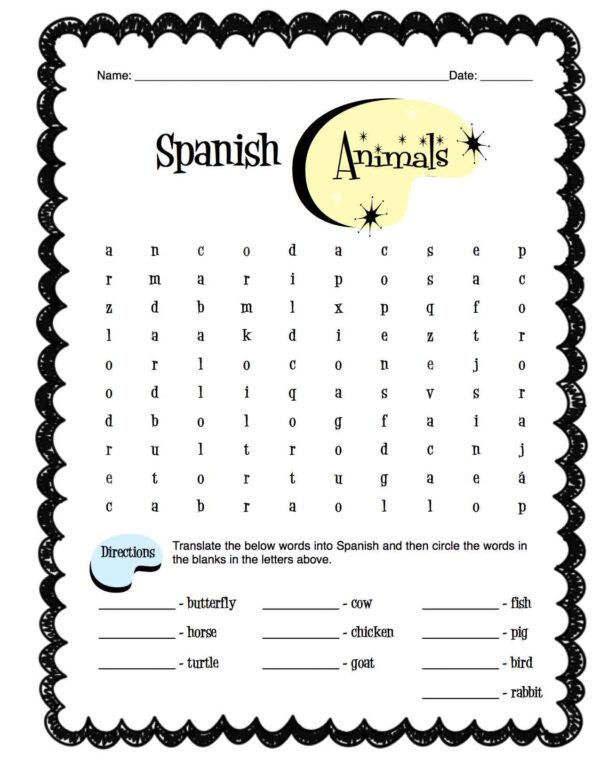 Spanish Animals Worksheet Packet | Made By Teachers