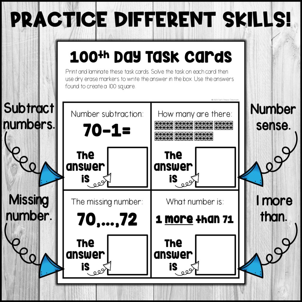 100th Day of School No-Prep Activity | Hundred Square Task Cards | Made ...