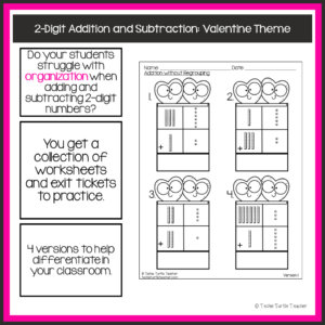 2-Digit Addition & Subtraction Using Base Ten Blocks - Valentine's Day ...