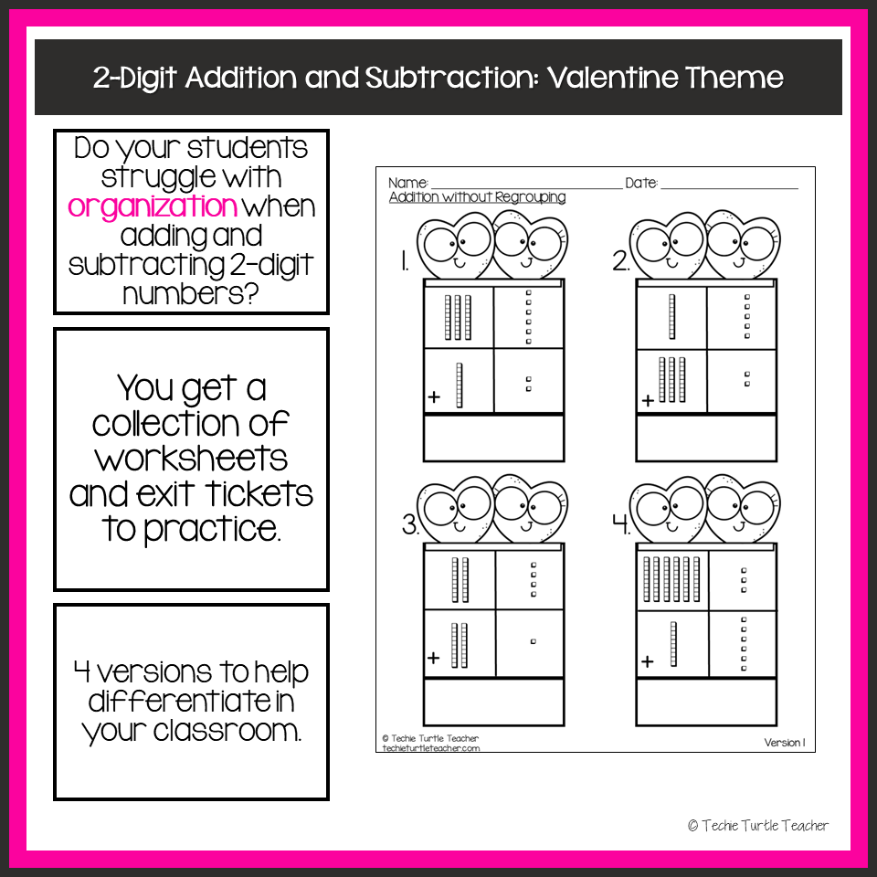 Valentine's Day 2-Digit Addition & Subtraction Using Base Ten Blocks ...