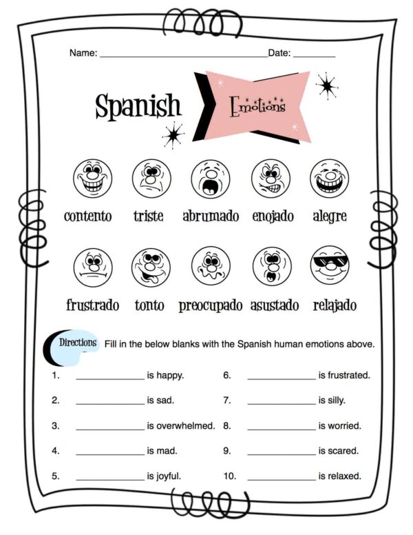 Spanish Human Emotion Words Worksheet Packet | Made By Teachers