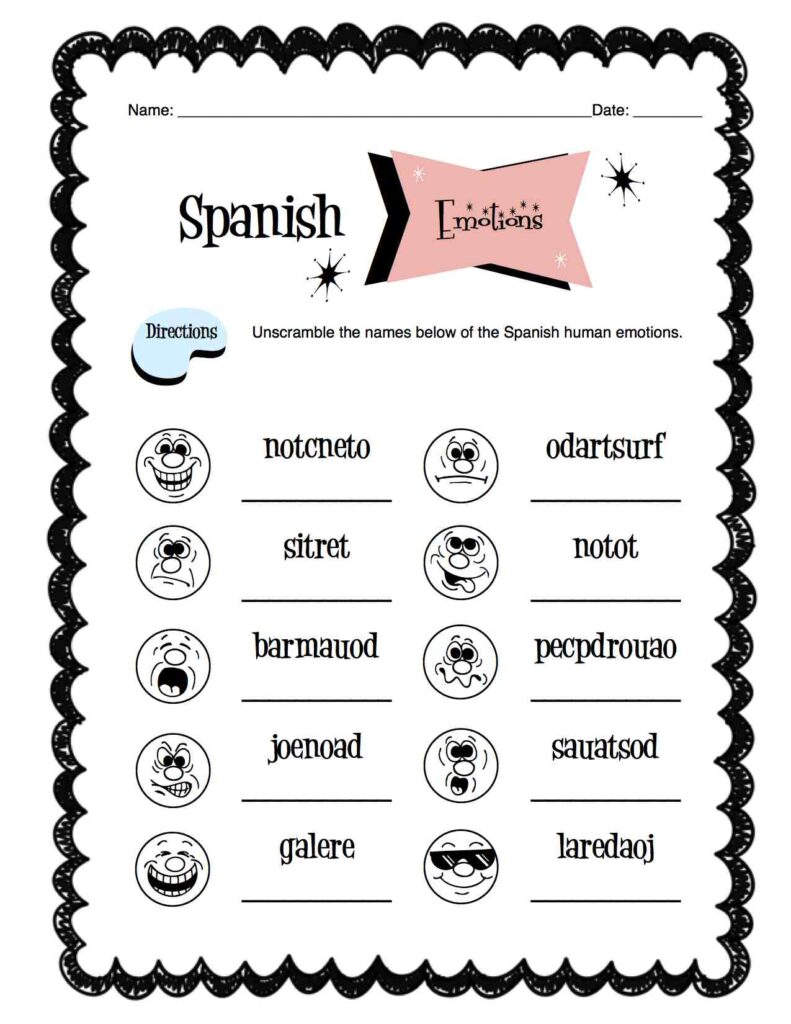 Spanish Human Emotion Words Worksheet Packet | Made By Teachers