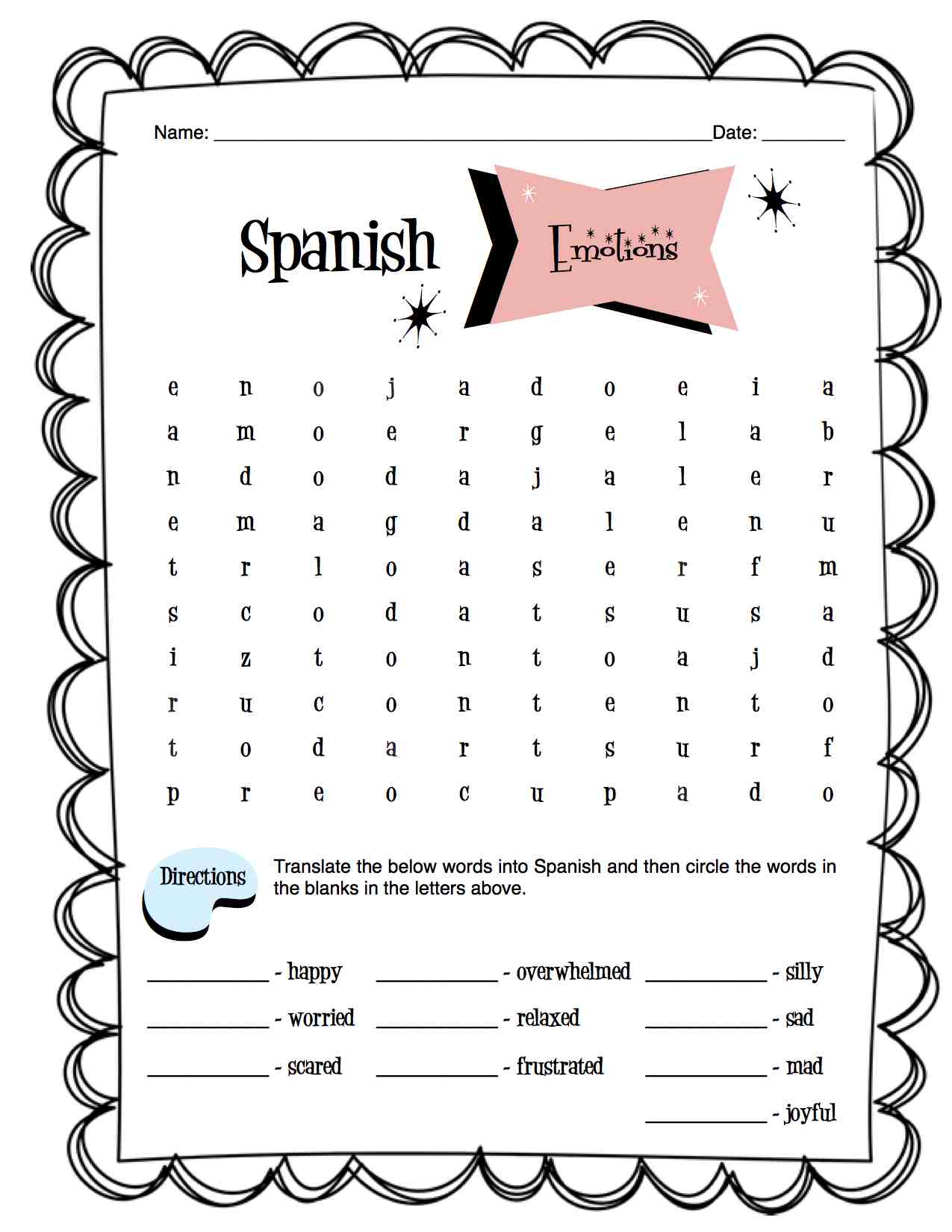 Spanish Human Emotion Words Worksheet Packet | Made By Teachers