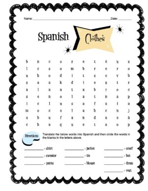 Spanish Clothing Items Worksheet Packet - Made By Teachers