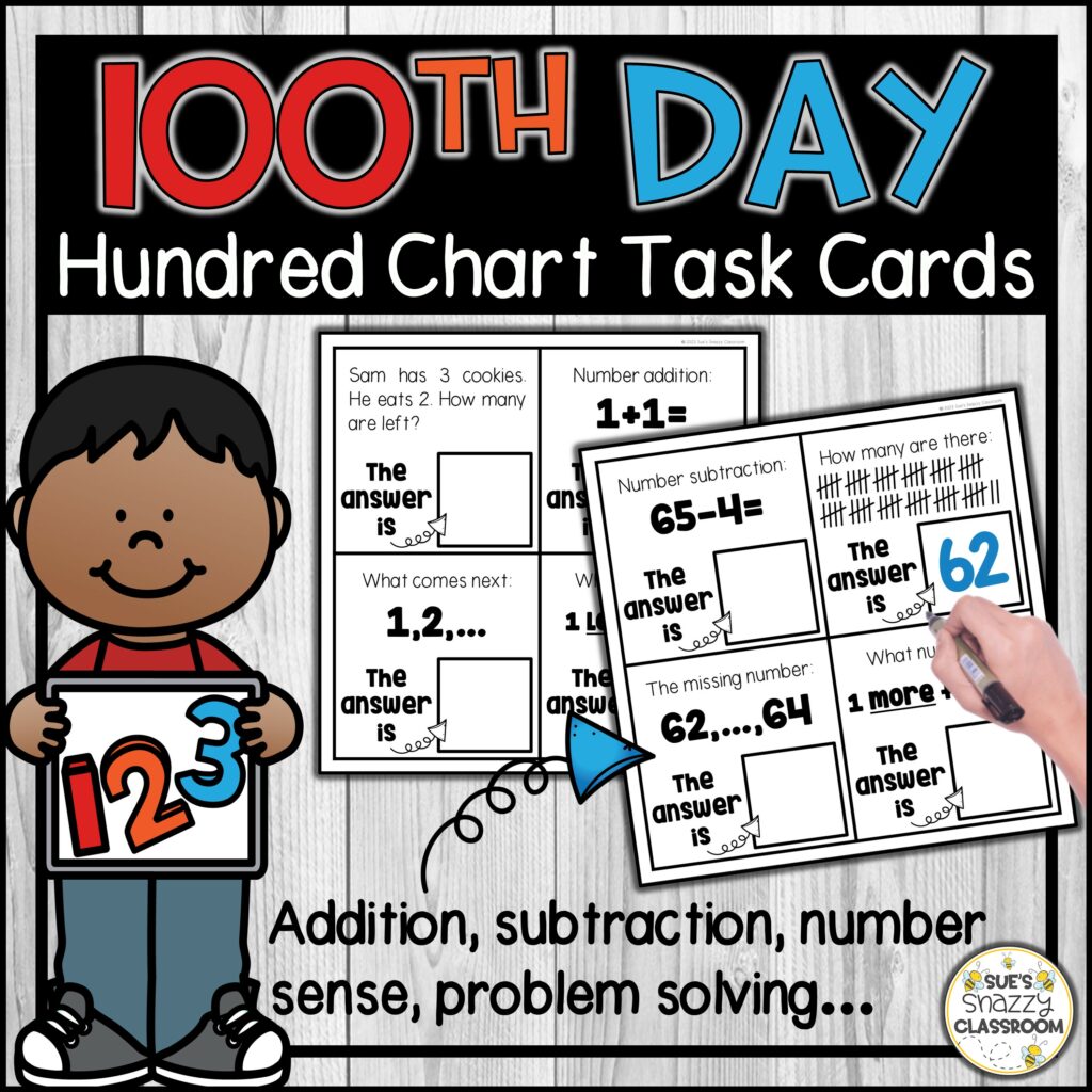 100th Day of School No-Prep Activity | Hundred Square Task Cards | Made ...