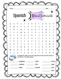 Spanish Musical Instruments Worksheet Packet | Made By Teachers