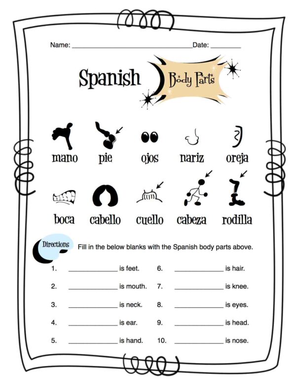 Spanish Body Parts Worksheet Packet | Made By Teachers