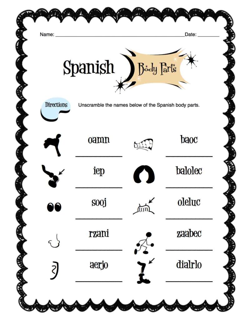 Spanish Body Parts Worksheet Packet | Made By Teachers