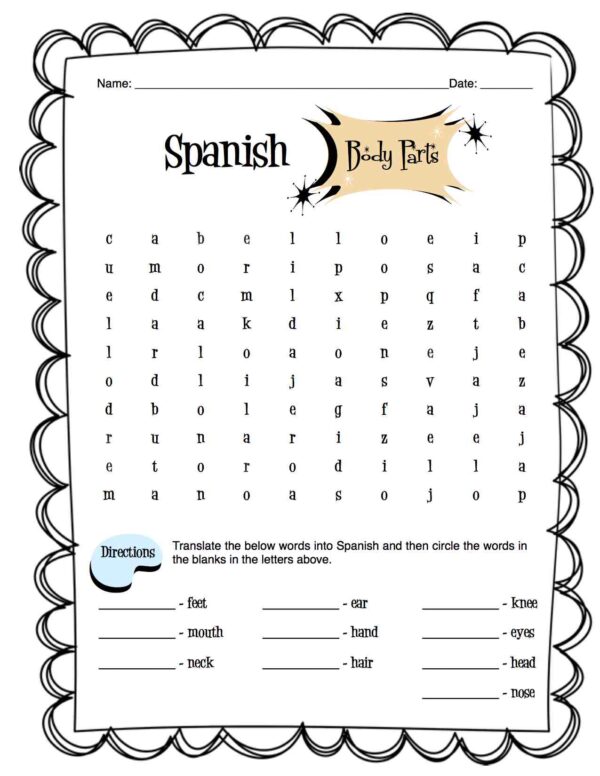 Spanish Body Parts Worksheet Packet | Made By Teachers