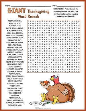GIANT / HARD NO PREP THANKSGIVING Vocabulary Word Search Puzzle ...