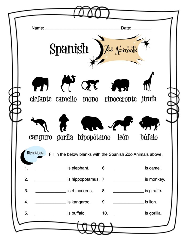 Spanish Zoo Animals Worksheet Packet | Made By Teachers
