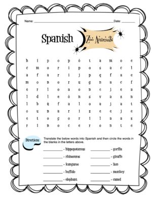 Spanish Zoo Animals Worksheet Packet | Made By Teachers