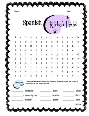 Spanish Kitchen Items Worksheet Packet | Made By Teachers