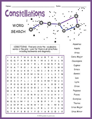 STARS & CONSTELLATIONS Word Search Puzzle Worksheet Activity | Made By ...