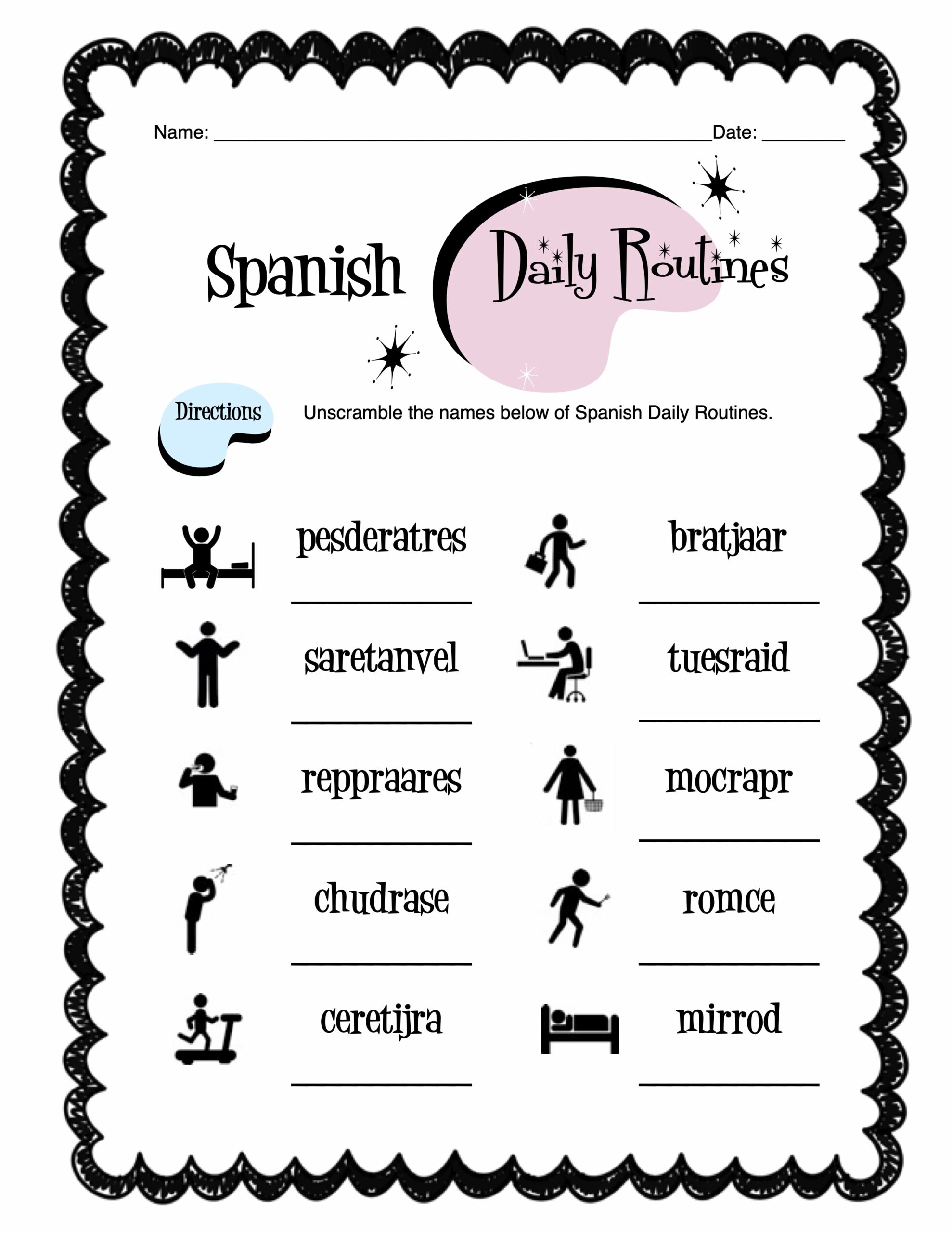 Spanish Daily Routines Worksheet Packet Made By Teachers
