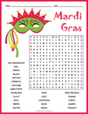 MARDI GRAS CARNIVAL Word Search Puzzle Worksheet Activity | Made By ...